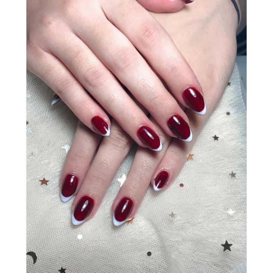 Jual PRESS ON NAIL MAROON MOTIF PUTIH | Shopee Indonesia