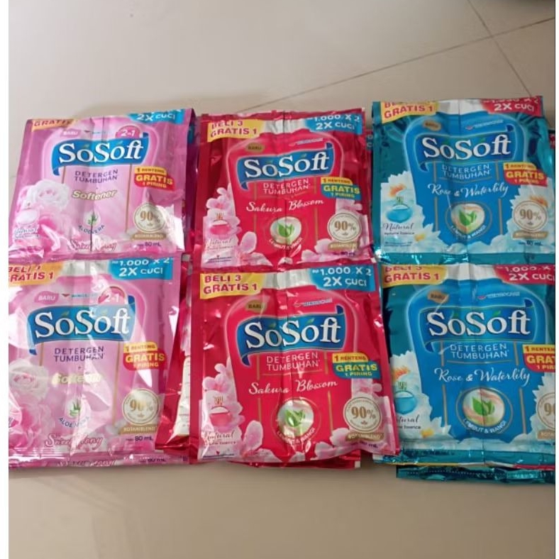 Jual So Soft Sosoft Deterjen Cair Kemasan Renteng Isi 16 Sachet Tanpa ...