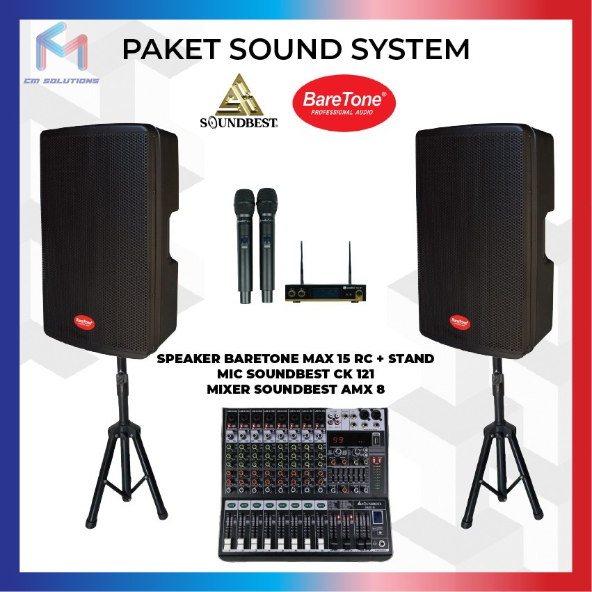 Jual Paket Sound System Speaker Aktif BARETONE MAX 15 RC MAX15RC Mixer ...
