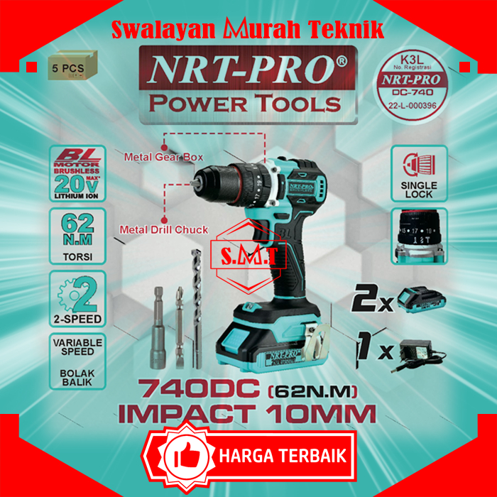 Jual NRT PRO 740DC SET BRUSHLESS IMPACT DRILL CORDLESS BOR BETON ...