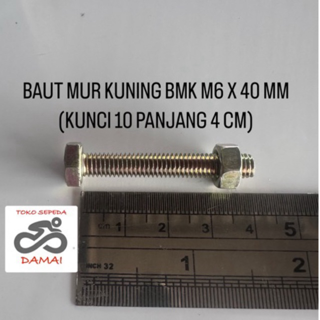 Jual BAUT + MUR KUNING BMK M6 X 40 MM (KUNCI 10 PANJANG 4 CM) | Shopee Indonesia