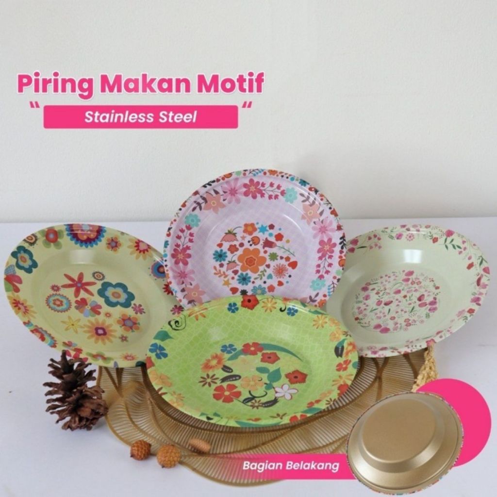 Jual Piring Stainless Motif Bunga Jadul / Dinner Plate Anti Pecah ...
