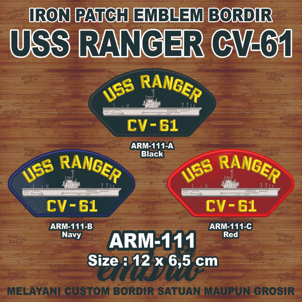 Jual ARM-111-A PATCH U.S.S. RANGER CV-61 USS RANGER CV-61 USN Emblem ...