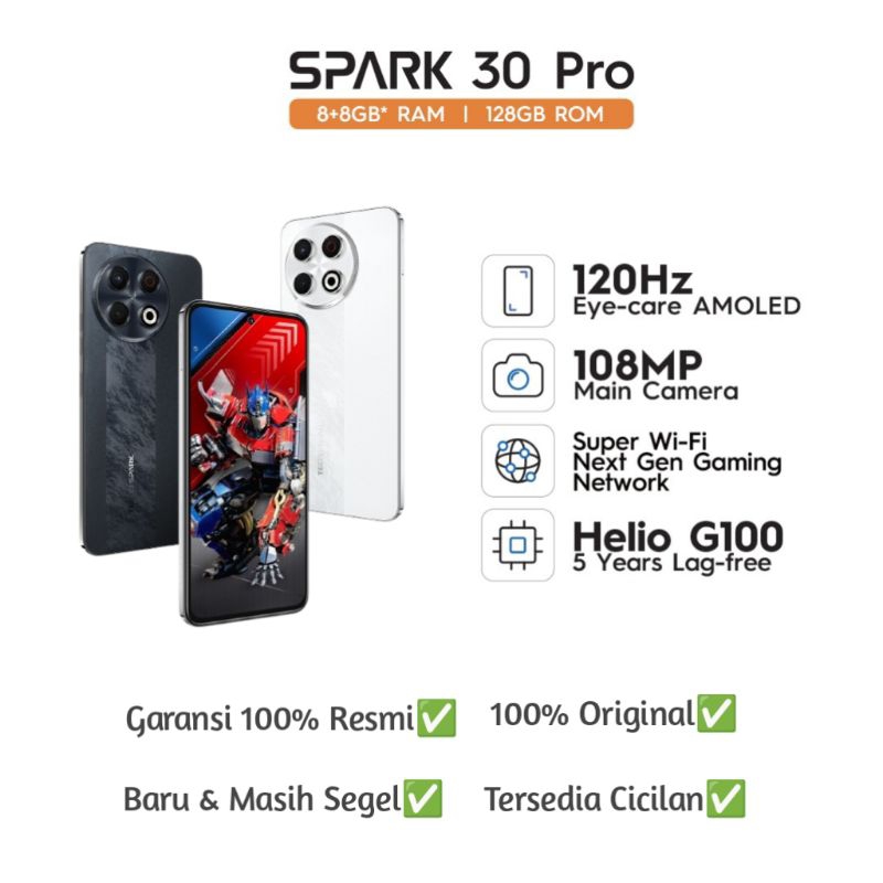 Jual Tecno Spark 30 Pro 8+8/128 GB Main Camera 108MP Media Tek Helio G100 | Shopee Indonesia