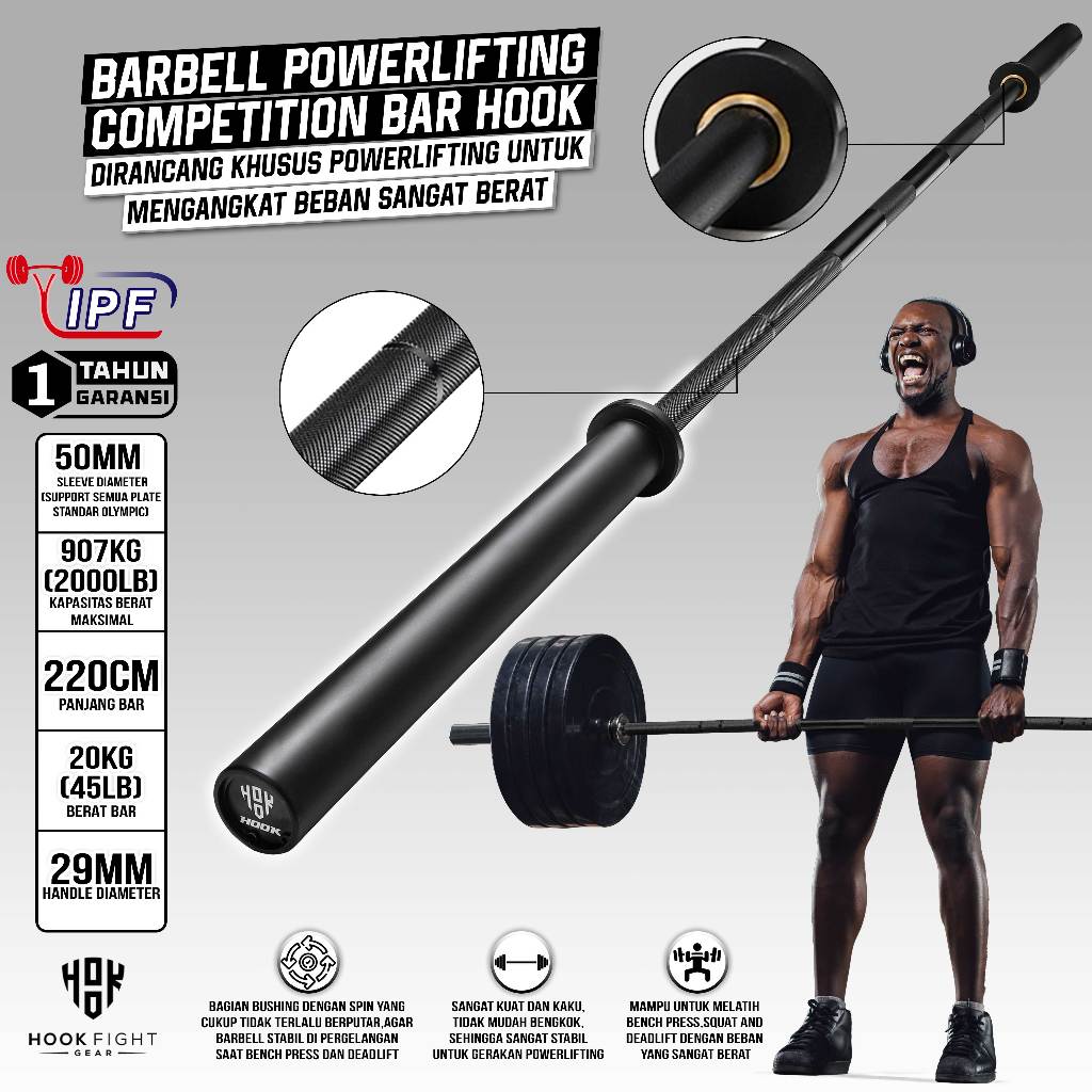 Jual Hook Barbell Powerlifting Competition Bar Hook Barbell Angkat Besi ...