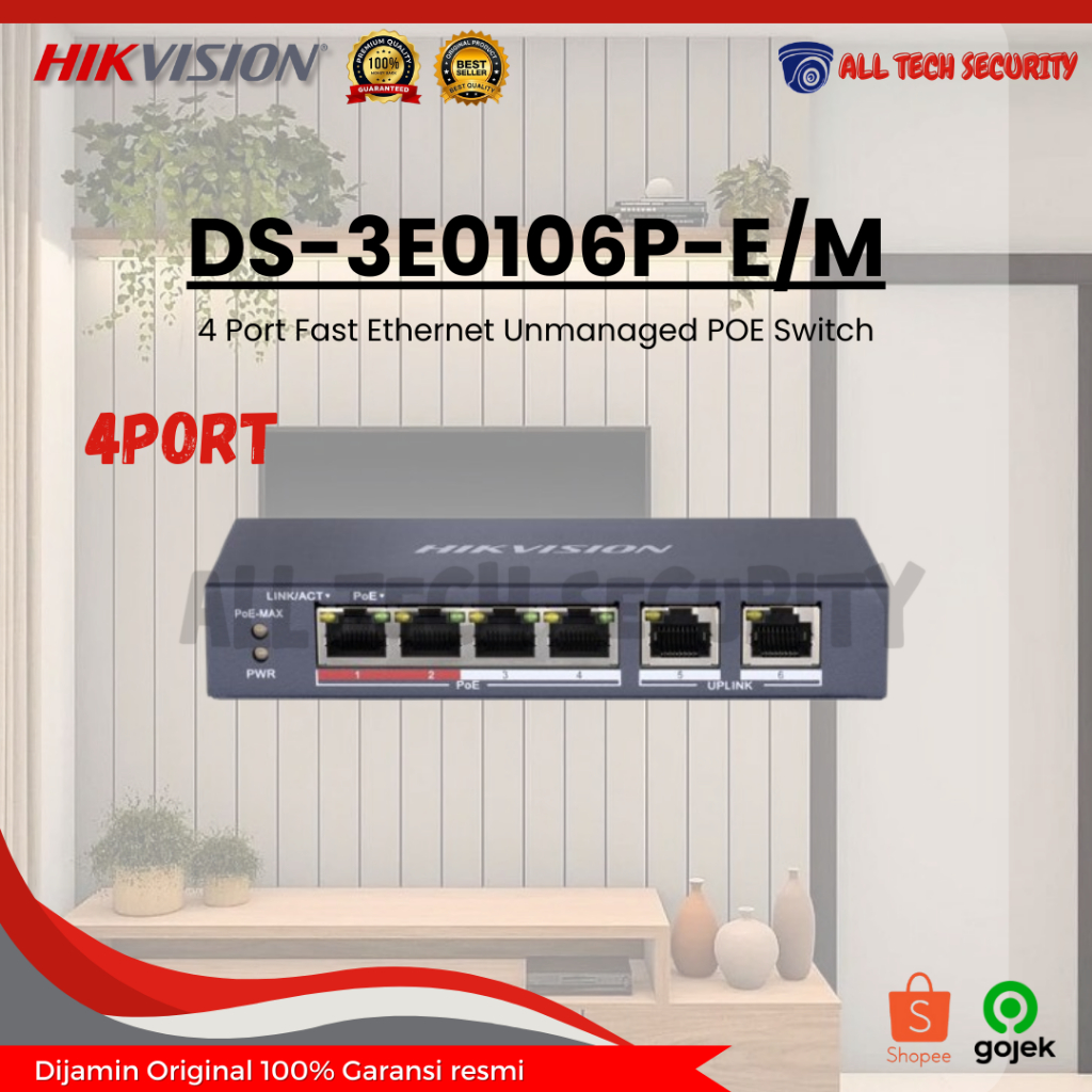 Jual Hikvision DS-3E0106P-E/M 4 Port Fast Ethernet Unmanaged POE Switch/ 4 PORT | Shopee Indonesia