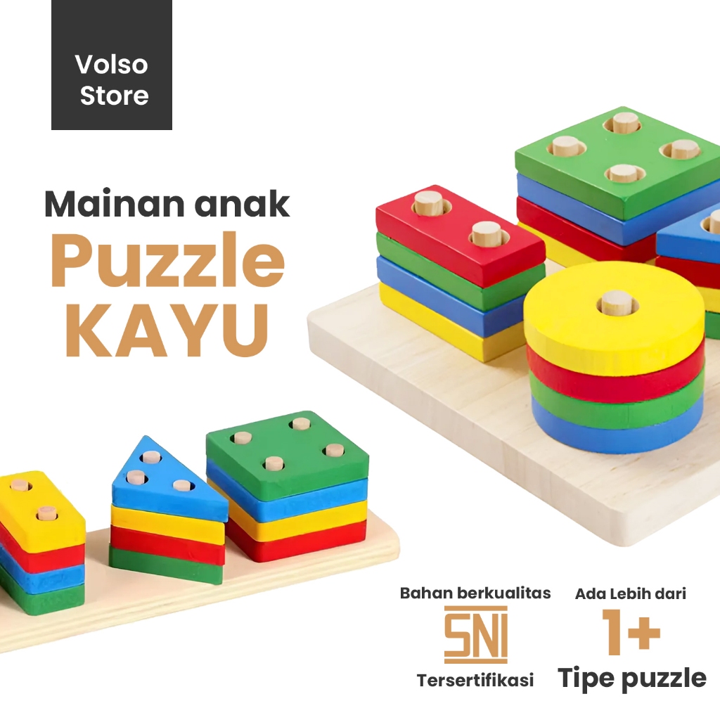 Jual Puzzle Kayu Susun Wooden Sorting Geometric Mainan Edukasi Anak 4 5 ...