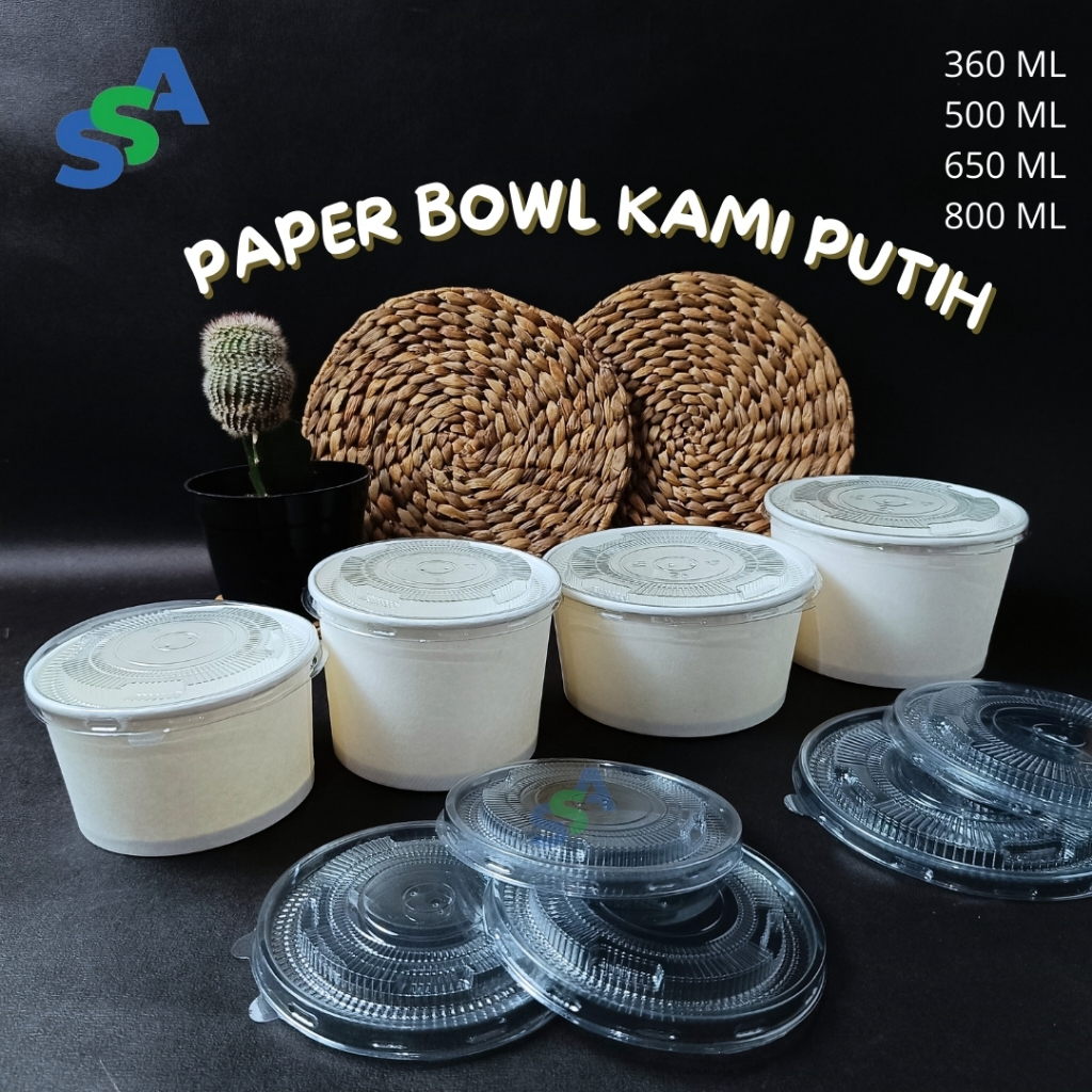 Jual PAPER BOWL KAMI PUTIH + TUTUP / WADAH RICE BOWL / PAPER BOWL POLOS ...