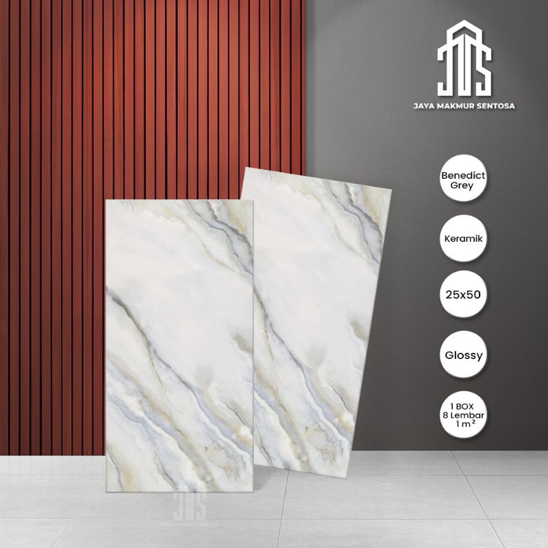 Jual Keramik Dinding Glossy Benedict Grey 25x50 | Shopee Indonesia