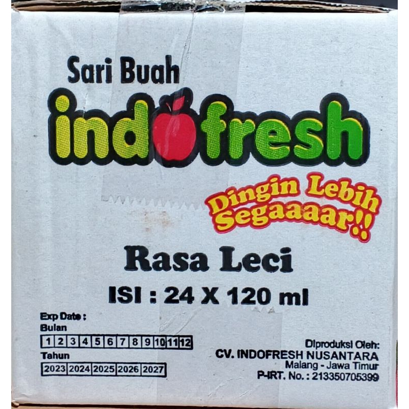 Jual Air Minum Kemasan Indofresh Sari Buah Rasa Leci 120ml 1 Dus ...
