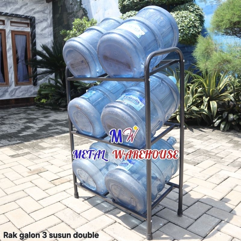 Jual Rak Galon Susun 3 Double 6 Galon Tempat Galon Susun Besi Hitam ...