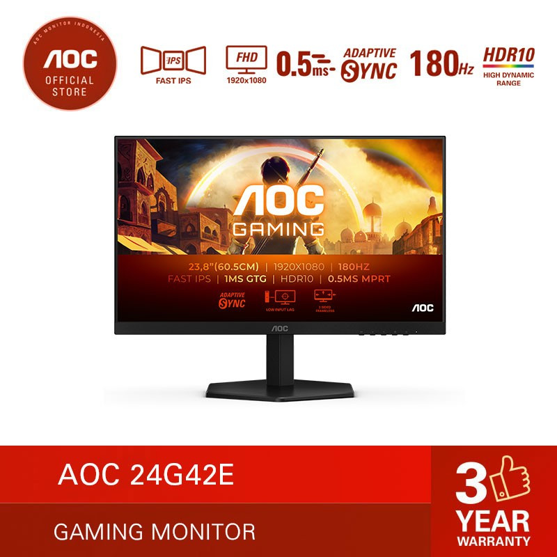 Jual Monitor LED AOC 24G42E Adaptive Sync 23,8" IPS 180Hz FHD 0.5MS ...