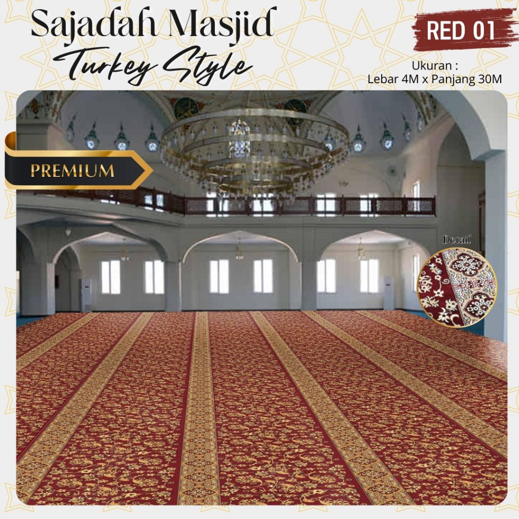 Jual Karpet Masjid Tebal Meteran Turki Style 30M x 4M - RED 01 | Shopee ...