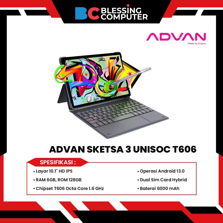 Jual ADVAN SKETSA 3 UNISOC T606 6GB 128GB 10.1 inch HD Android | Shopee ...