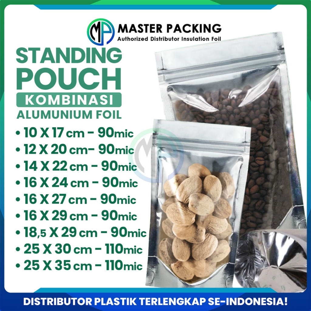 Jual Standing Pouch Alumunium Foil Silver Kombinasi Ziplock | Plastik ...