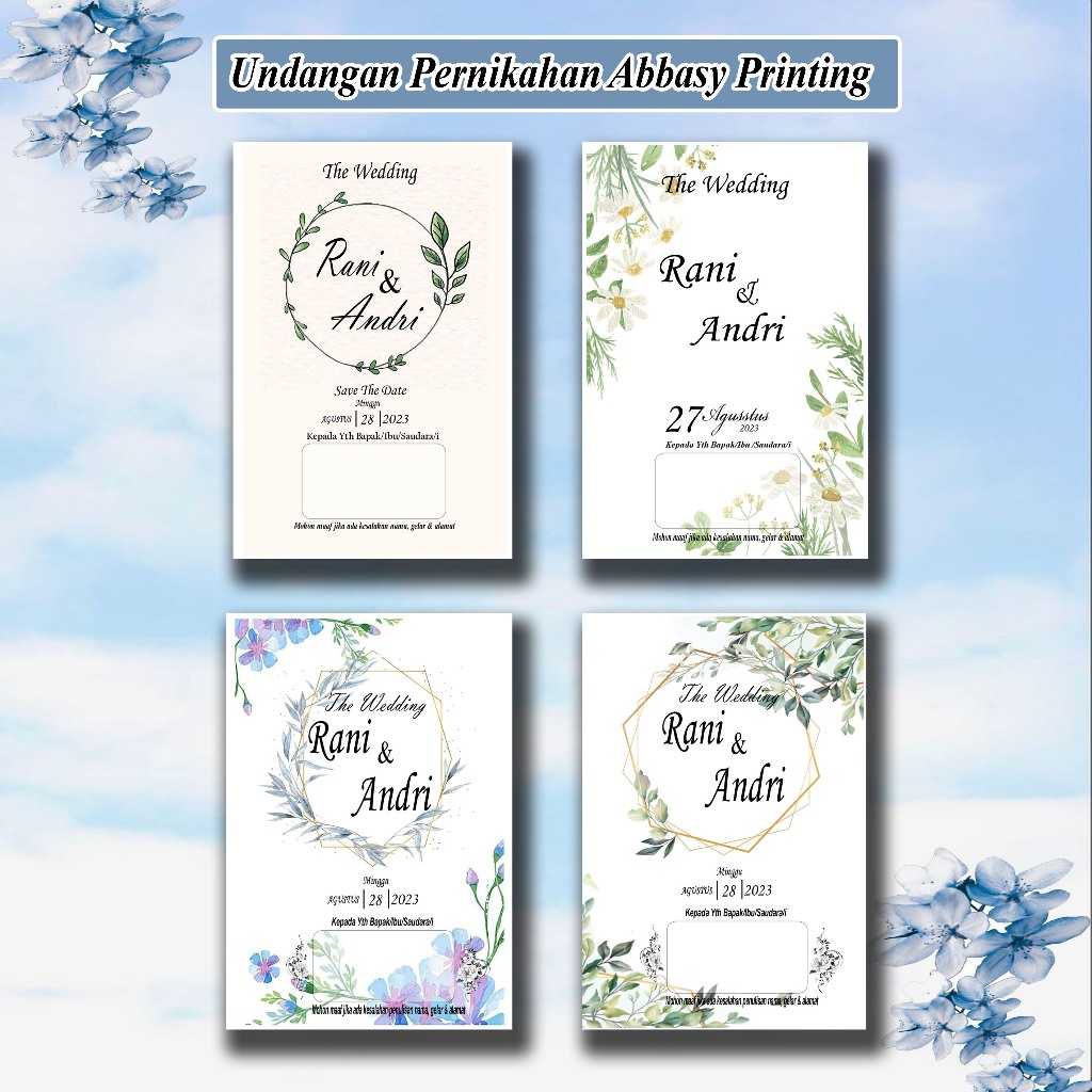 Jual Undangan Pernikahan Lipat Dua Bahan BC 150 GSM Undangan Termurah ...