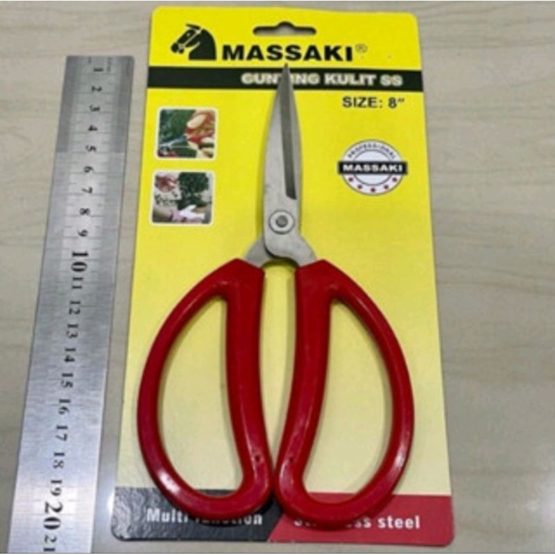 Jual MASSAKI Gunting KULIT GG MERAH STAINLESS STEEL 8” = 20cm gagang ...