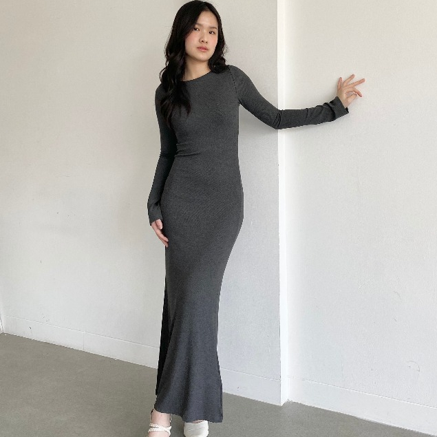 Jual FlowFit Dress Press Body | Korean Long Dress Knit | Bodycon Wanita ...