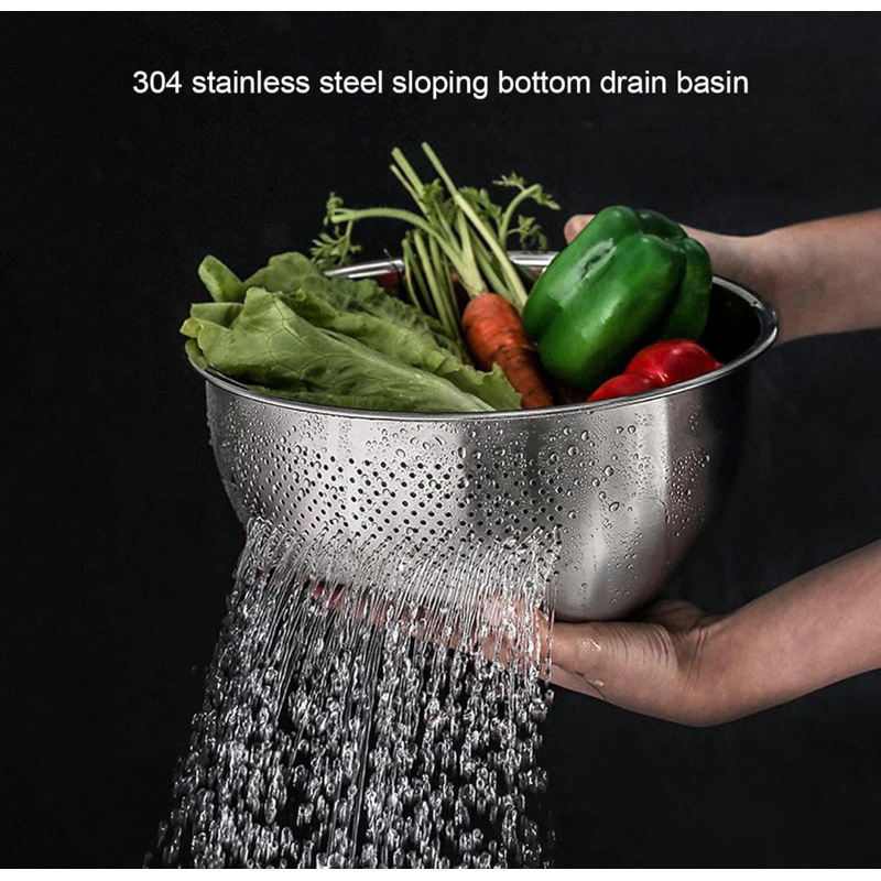 Jual Baskom Saringan Cuci Buah Sayur Beras Stainless Steel Drain Basket ...