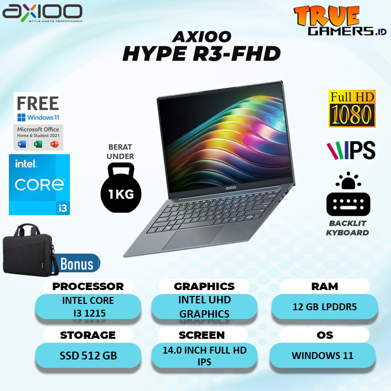 Jual Laptop Axioo Hype R3 I3 1215 12GB 512GB Windows 11 +Free Office 14 ...