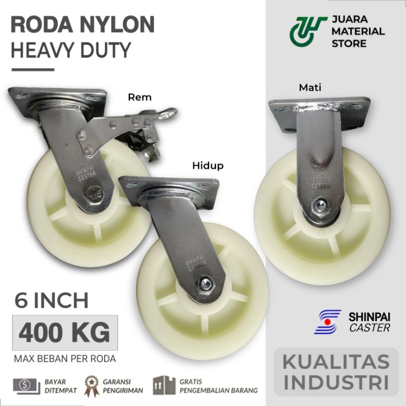 Jual Roda Troli 6 inch 150 mm Nylon High Strength Ball Bearing Plate ...