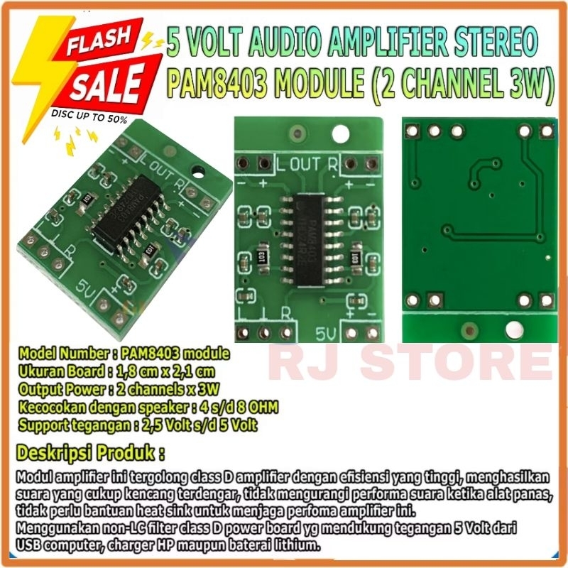Jual PAM 8403 Mini Digital Audio Amplifier Class D 2 x 3W 5V DC / Micro ...