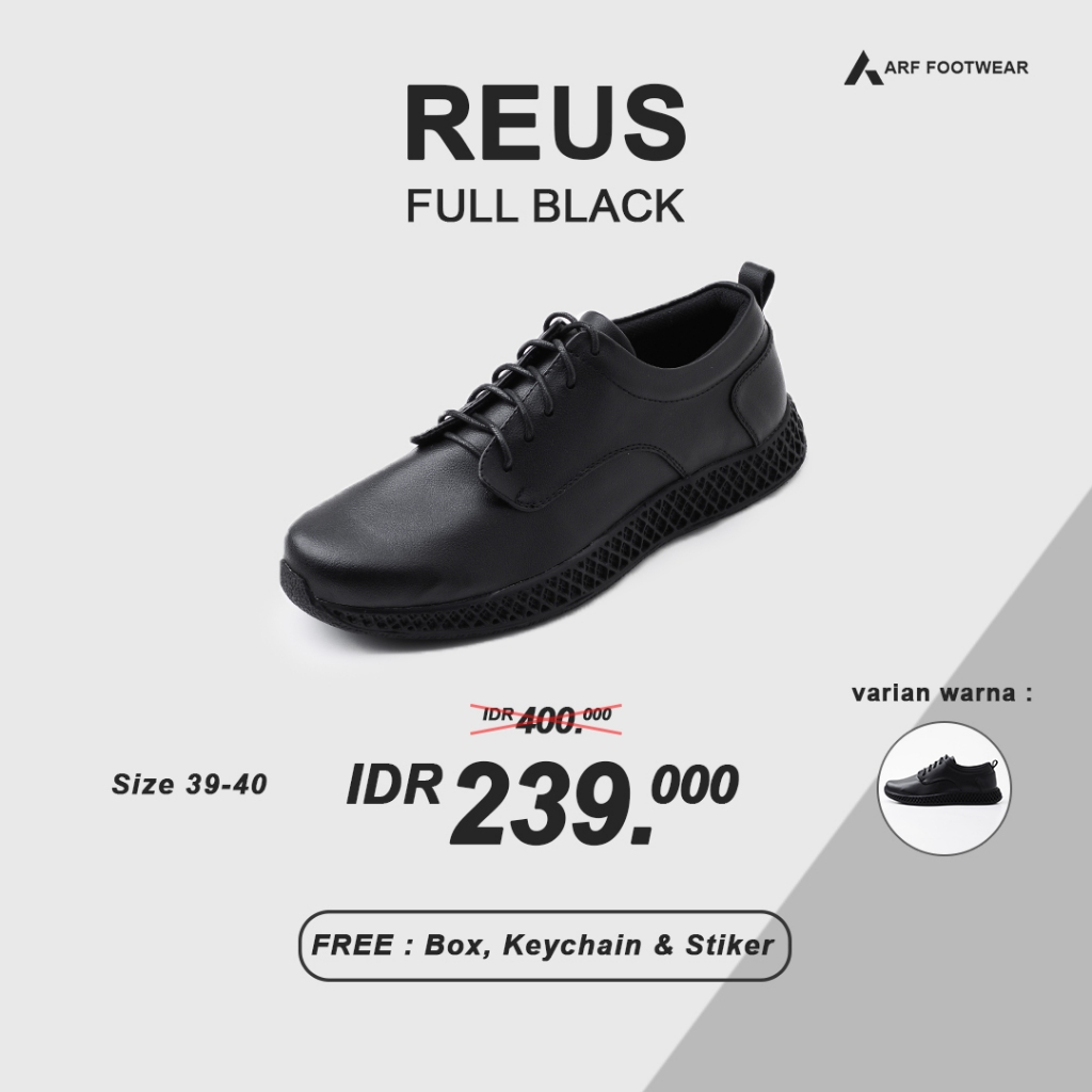 Jual ARF Reus Black Sepatu Formal Kulit Pantofel Hitam Pria Wanita ...