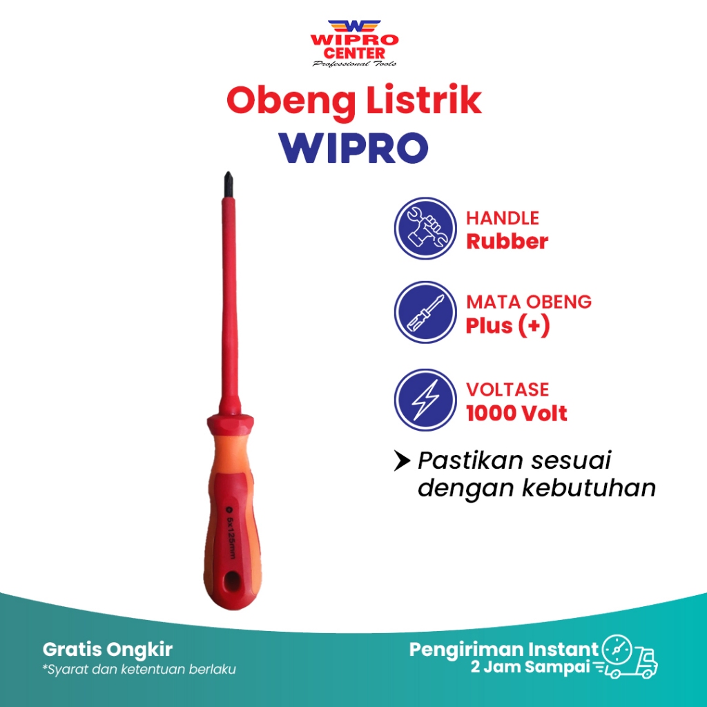 Jual WIPRO OBENG LISTRIK MINUS (-) SOFT HANDLE 1000 VOLT 5"x125mm H0504 ...