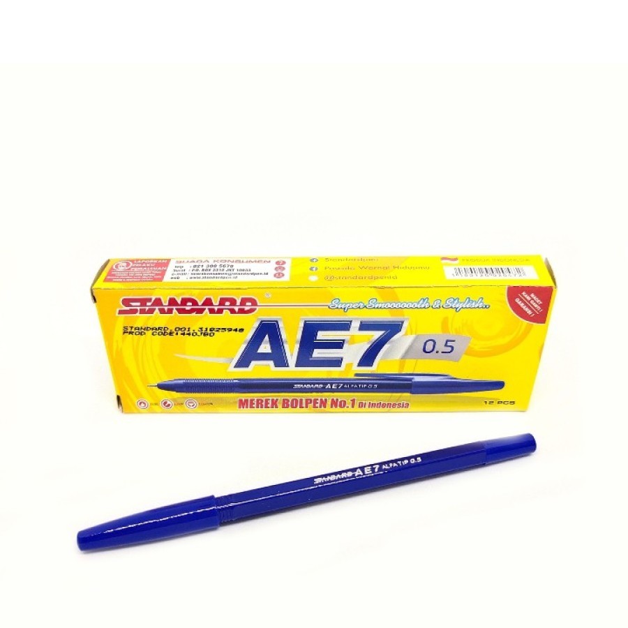 Jual STANDARD Pen AE7 BLUE (1 Pack = 12 Pcs) harga per 6pcs Blue ( Biru ) | Shopee Indonesia