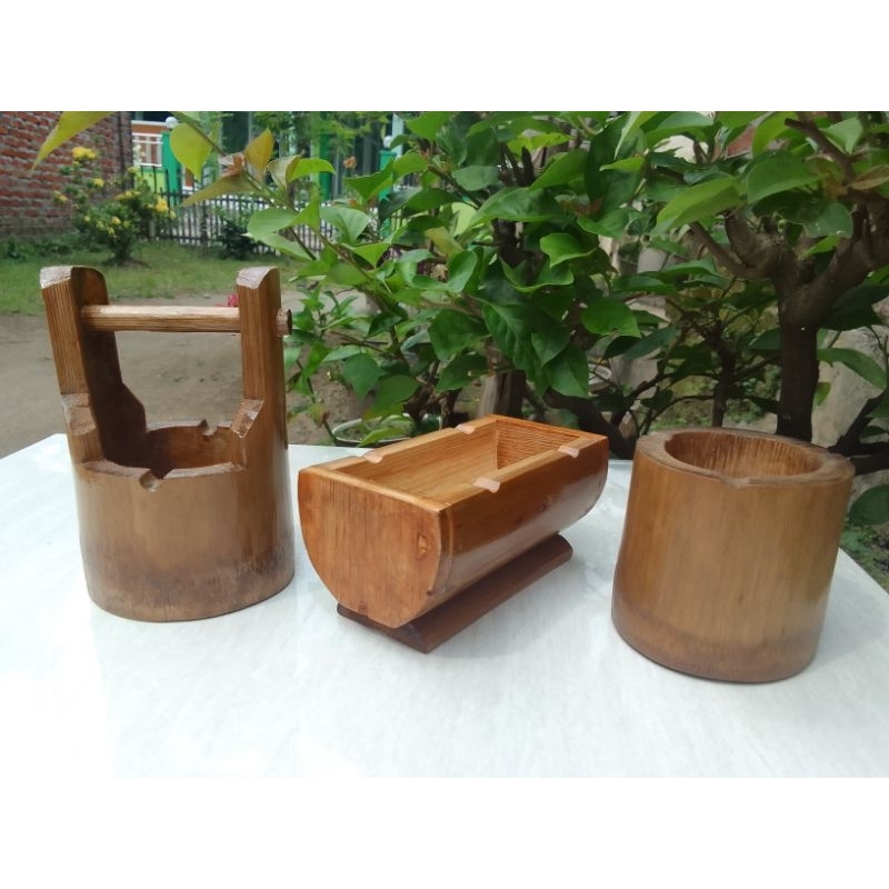 Jual asbak bambu tebal halus mengkilap berbagai bentuk yang unik perahu ...