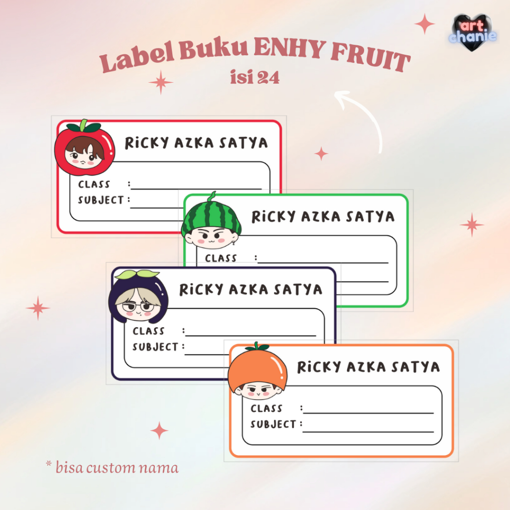 Jual [COD] ENHY FRUIT CHIBI LABEL BUKU || Stiker Nama Custom | Shopee ...