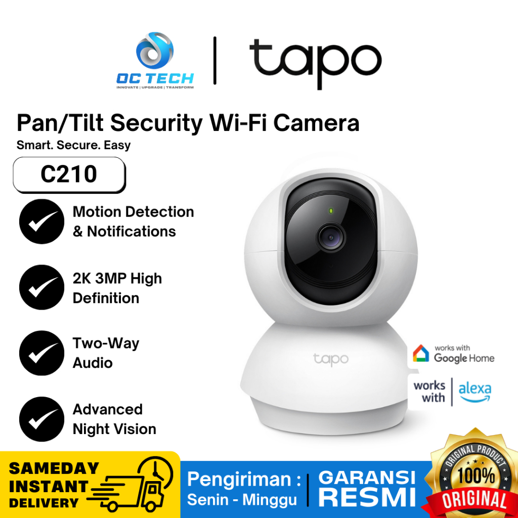 Jual TP-Link Tapo C210 CCTV Pan/Tilt 3MP 2K Smart Home Security Wi-Fi Camera with Micro SD ...
