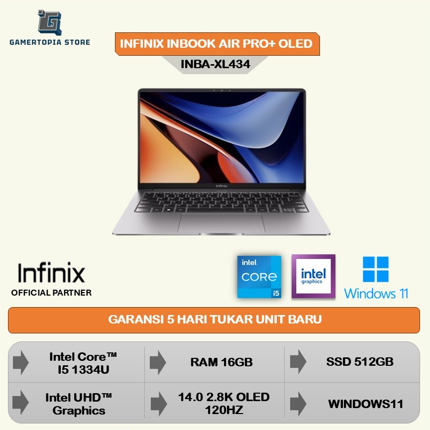 Jual Infinix Inbook AIR PRO+ OLED I5 1334U 16GB 512GB 14" 2.8K 120Hz ...