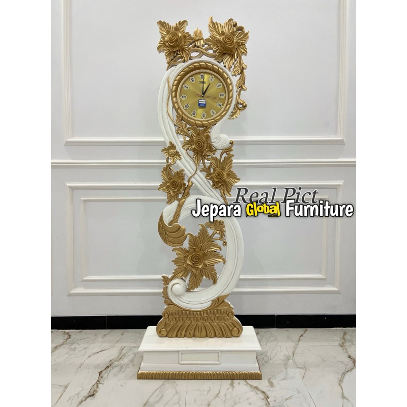 Jual REAL PICT !! Jam Hias Ukir Jati white gold mawar ( jam jati, jam ...