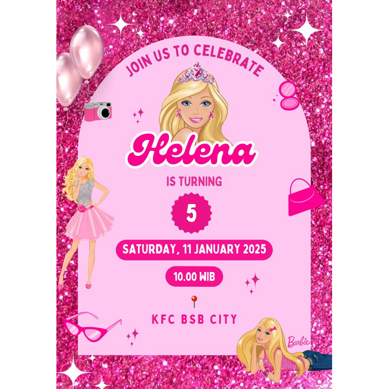 Jual Undangan Foto Digital Ulang Tahun tema Barbie | Shopee Indonesia