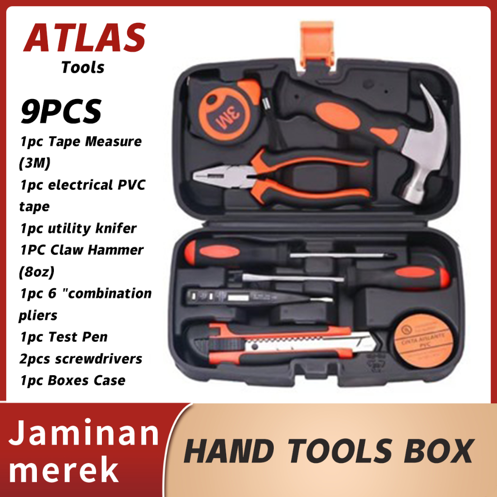 Jual ATLAS Tools Hand Toolset 9PCS Tool Kit Alat Rumah Tangga Tool Kit ...