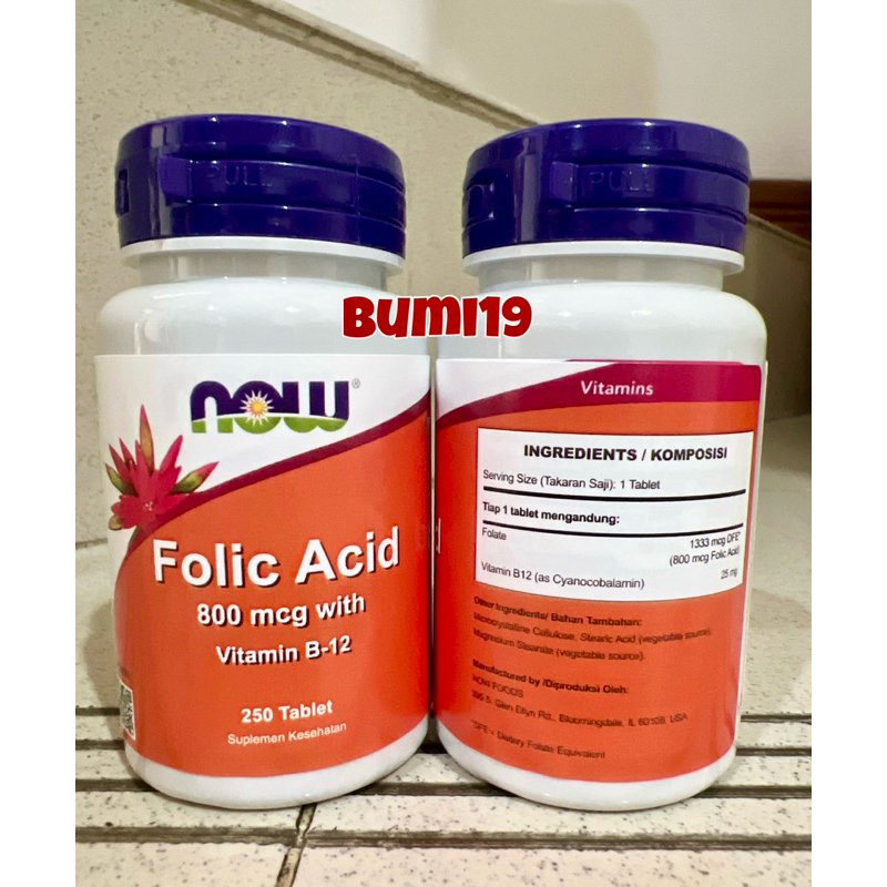 Jual NOW FOLIC ACID 800 mcg with vit B-12 | Shopee Indonesia
