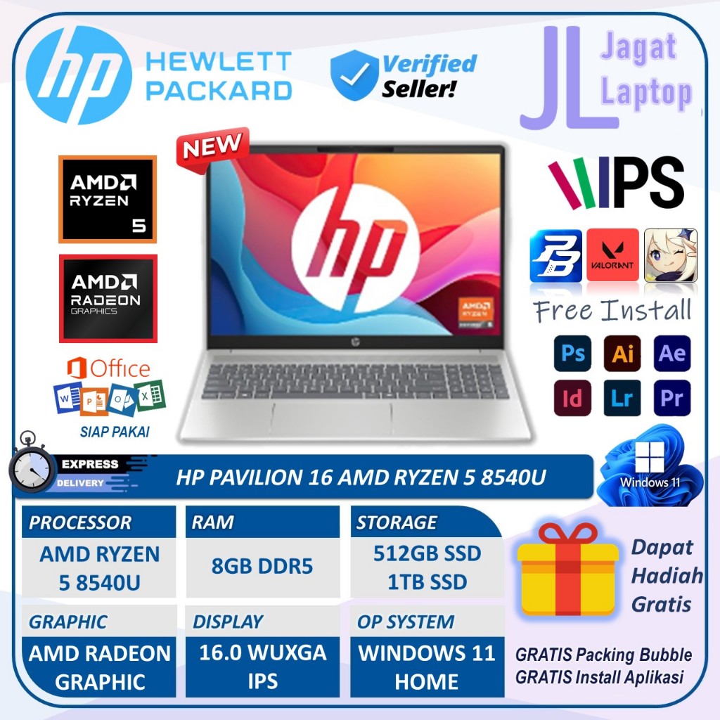 Jual LAPTOP HP PAVILION 16 AMD RYZEN 5 8540U 8GB DDR5 1TB SSD 16.0 WUXGA IPS WIN11 | Shopee ...