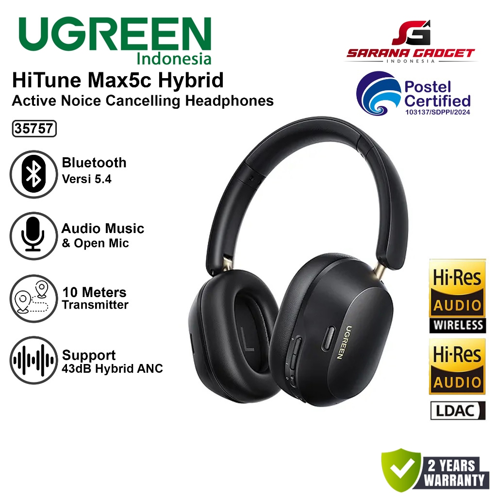 Jual UGREEN 35757 Headphone Exclusive HiTune Max 5C ANC Bluetooth 5.4 BLACK Hybrid Wireless ...