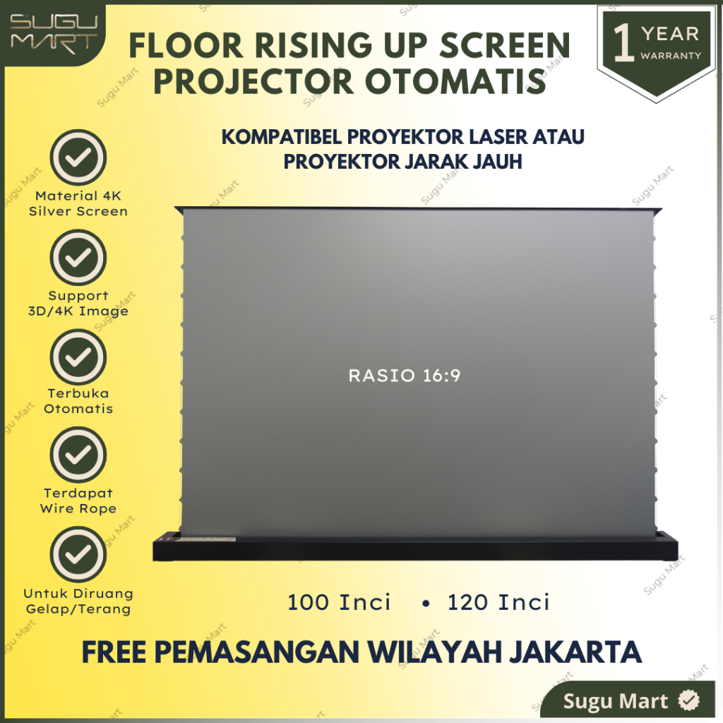 Jual Screen Projector Motorized Floor Rising Electric 100 - 120 Inch ...