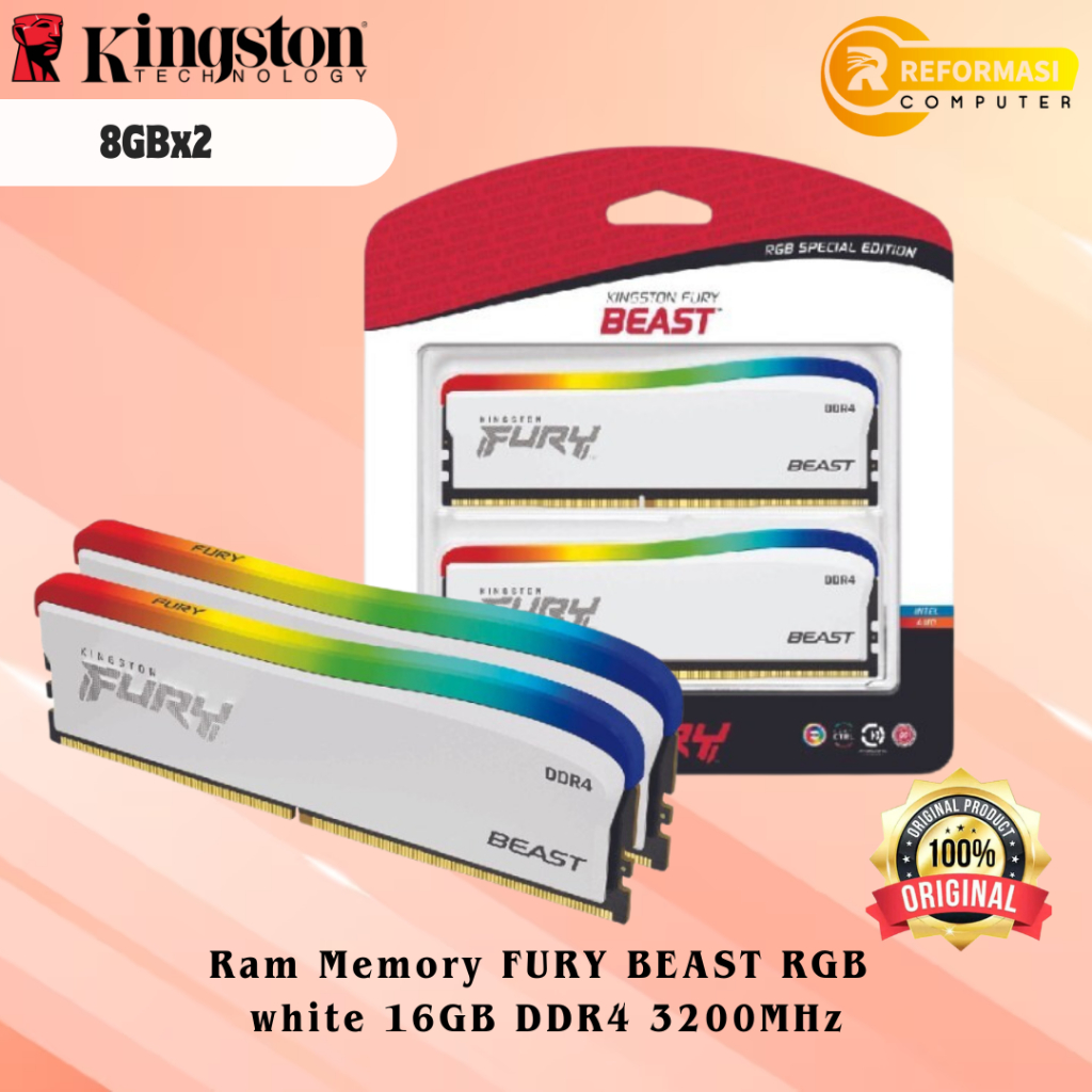 Jual Ram Memory Kingston FURY BEAST RGB white DDR4 3200MHz - 8GBx2 16GB ...