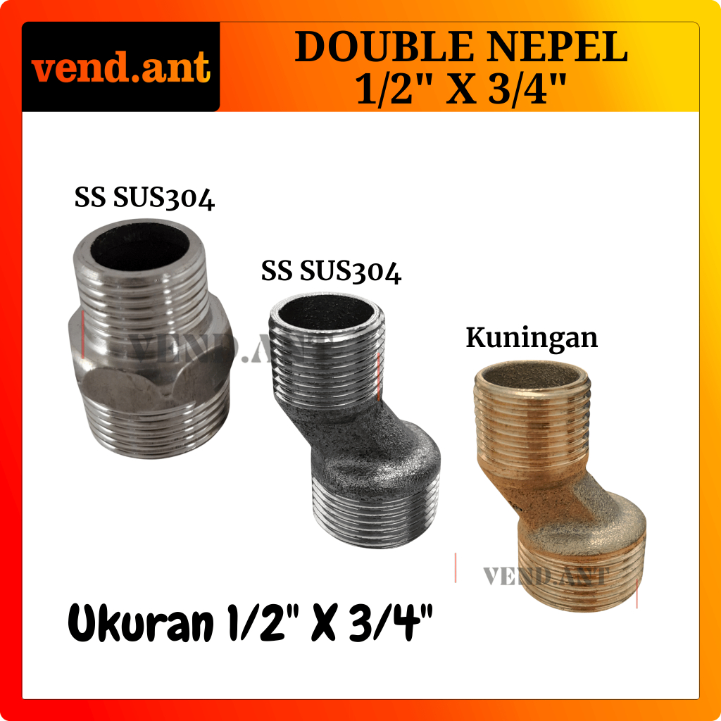 Jual Double Nepel 1/2" X 3/4" Sambungan Drat Luar Kran Mixer Z Stainless Steel SUS304 Kuningan ...