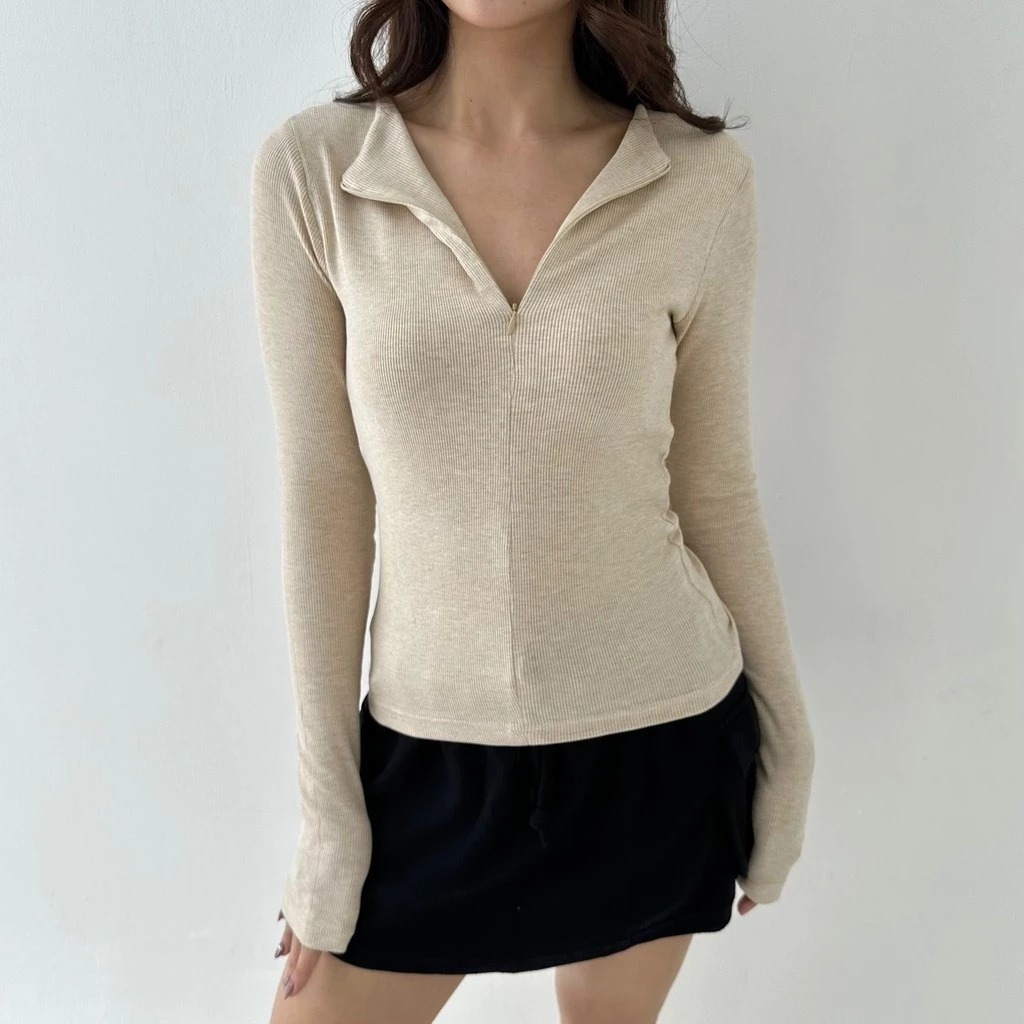 Jual Atasan Knit Wanita Korean Top Baju Knit Wanita Lengan Panjang Basic Long Sleeve | Shopee ...