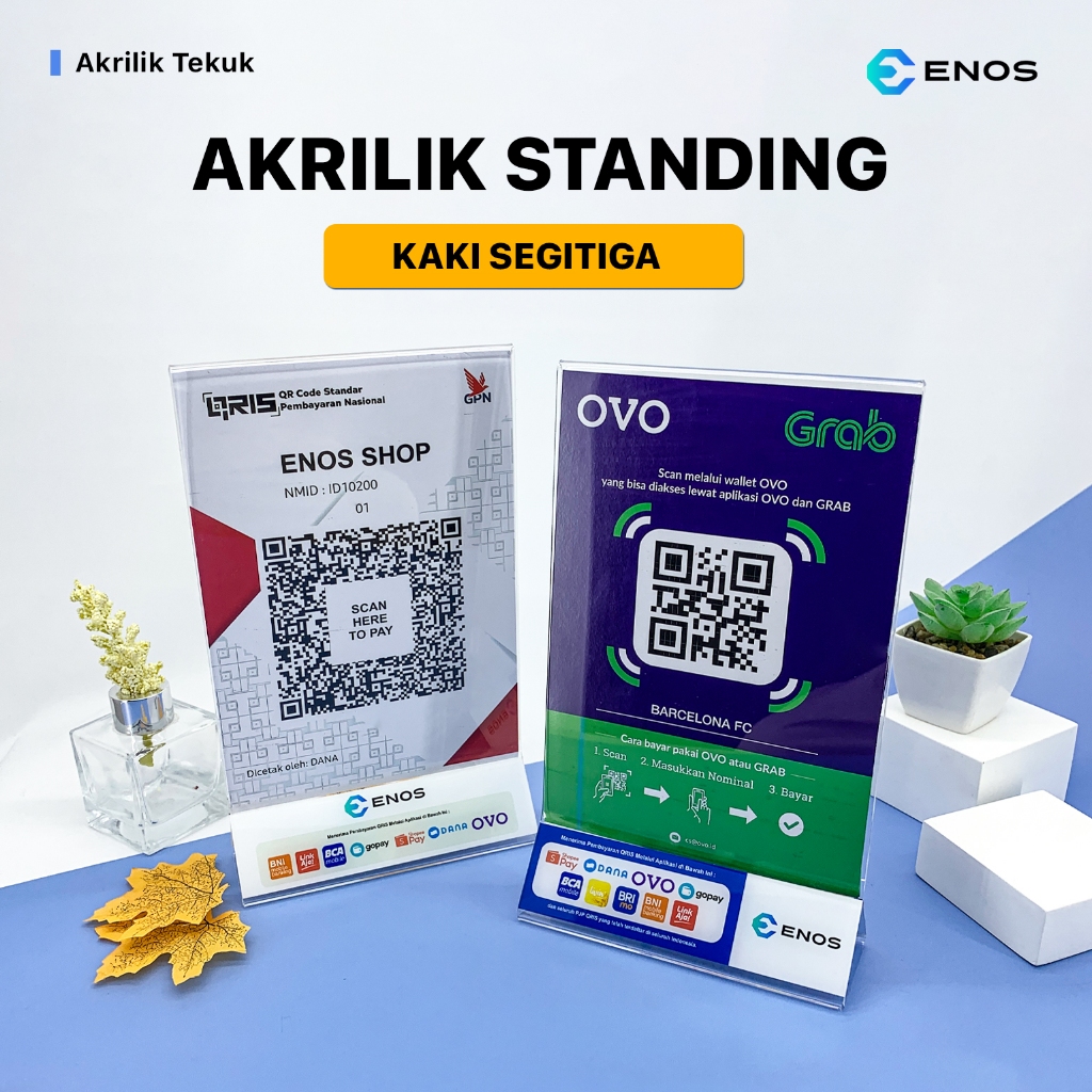 Jual Tempat Brosur Akrilik Kaki Segitiga – Display QRIS, Menu, Papan ...