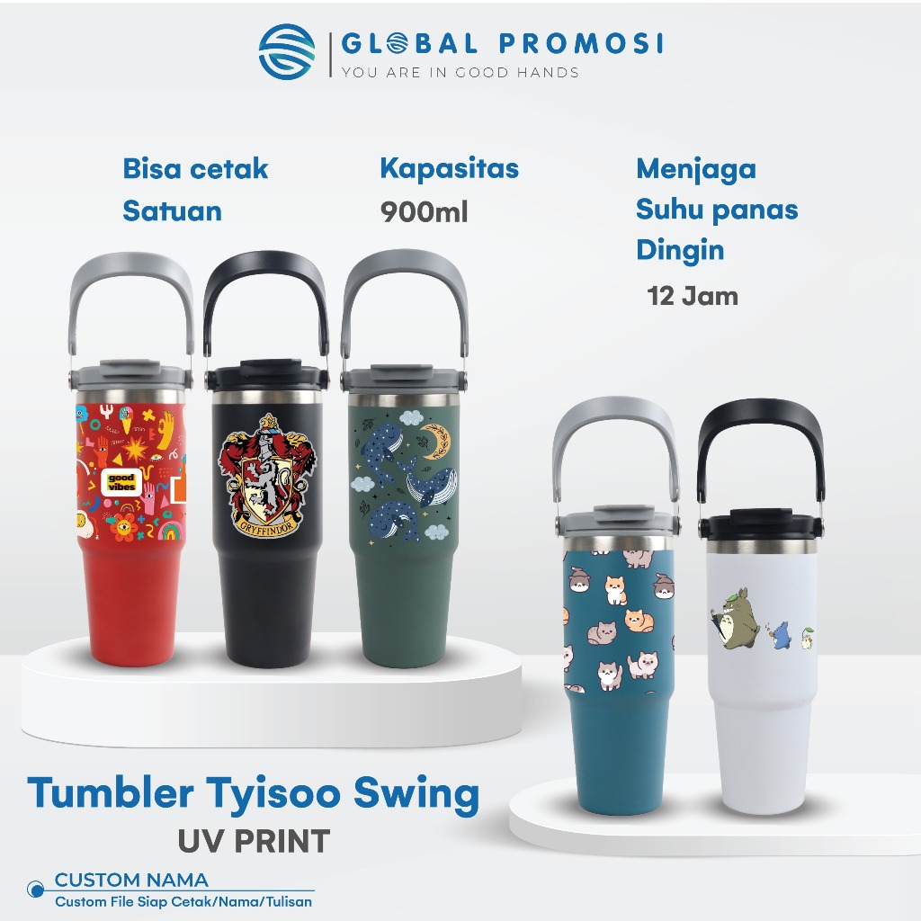 Jual TYISOO Swing Custom Tumbler Handle 900ml Uv Printing Desain Bebas / Souvenir Perusahaan ...