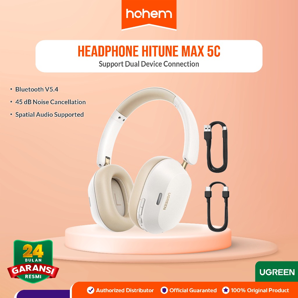 Jual UGREEN 35758 Headphone Exclusive HiTune Max 5C ANC Bluetooth 5.4 WHITE Hybrid Wireless ...