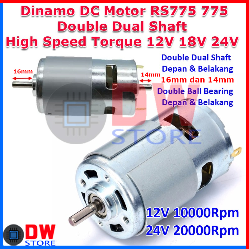 Jual Dinamo DC Motor RS-775 775 Double Dual Shaft High Speed Torque 12V ...