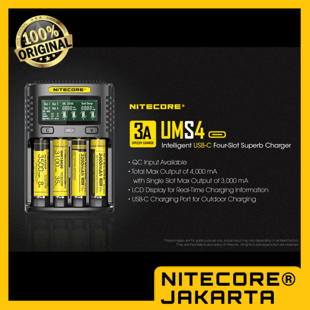 Jual Nitecore UMS4 Intelligent USB-C Four-Slot Superb Charger Battery ...