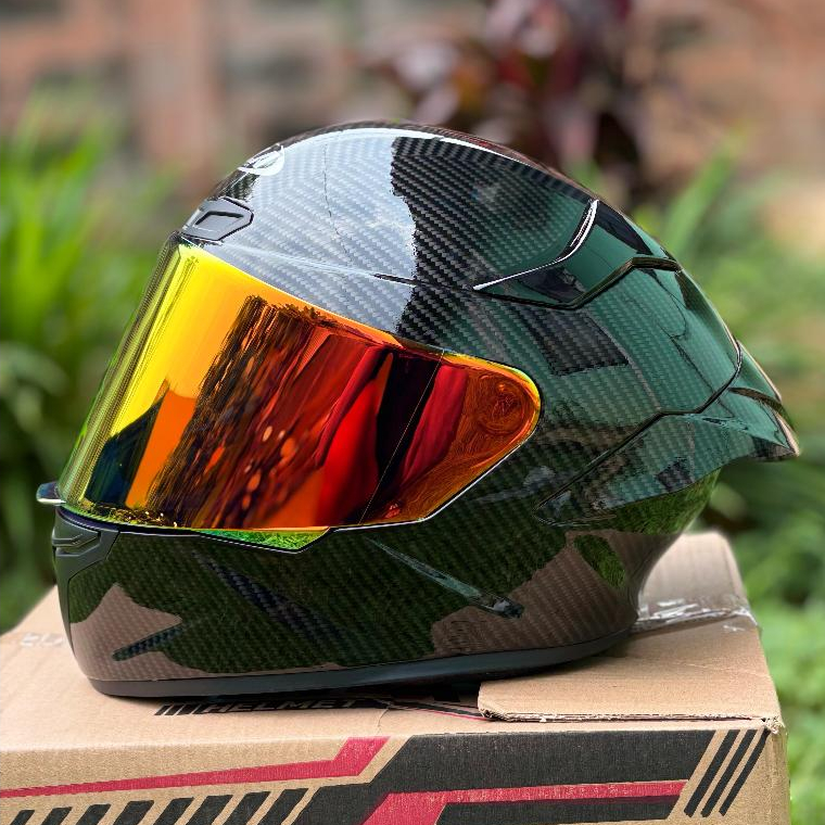 Jual Helm Full Face Mla Crypton Motif Carbon Glossy Kaca Visor Red Gold ...