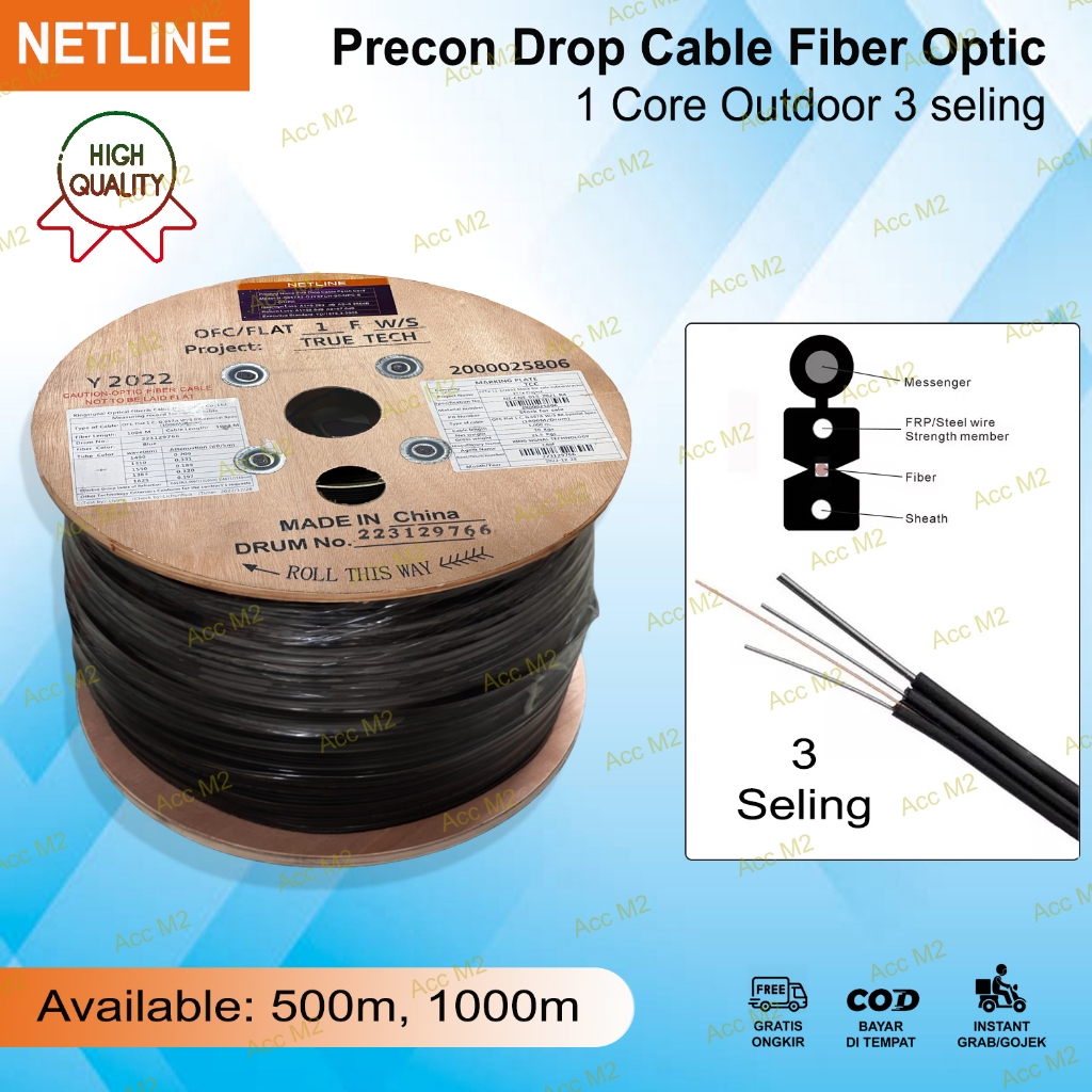 Jual Kabel Precon Drop Cable Fiber Optic 1 Core Outdoor 3 Seling 500M ...
